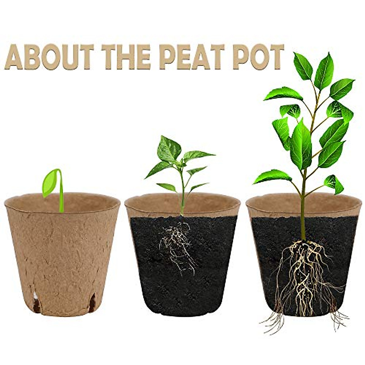 winemana 100 Pack Seed Starter Tray Kit, Biodegradable Peat Pots for Seedling with 100 Plant Labels, Plant Garden Germination Tray for Flower Vegetables Succulents (3" x 3")