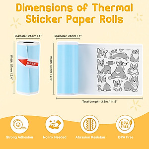 cudinham 10 Rolls Mini Printer Paper, Thermal Pocket Printer Paper Rolls, 57 X 25mm Inkless Self-Adhesive Printable Sticker Compatible with Most Series Printers Portable Thermal Printers