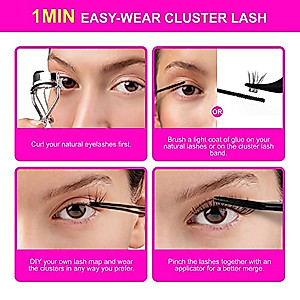 Lash Clusters 144pcs CAELYMINE DIY Lash Extension for Beginners, D Curl Cluster Lashes Soft Lash Extension Clusters 3D Cosplay Eyelash Cluster Extensions Reusable(CDD01)