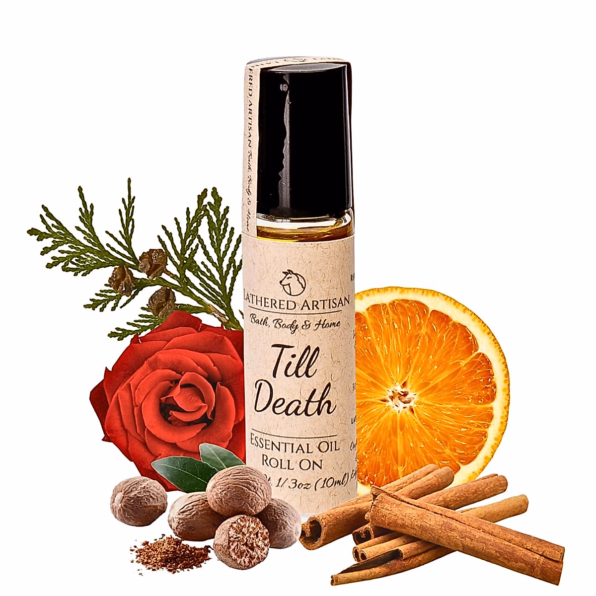 Paraben Free, Alcohol Free - Till Death - Natural Essential Oil Perfume by Lathered Artisan - Plant Based Oil Perfume and Cologne, Nourishing, and Uniquely Handcrafted(Till Death - Roll On)