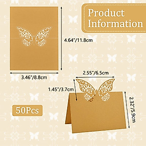 URROMA 3D-Butterfly Place Cards, 50 Pcs Gold Name Place Cards Laser Cut Design Table Cards Guest Name Food Signs for Table Setting Reception Party