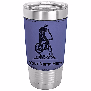 LaserGram 20oz Vacuum Insulated Tumbler Mug, Mountain Bike, Personalized Engraving Included (Faux Leather, Dark Purple)