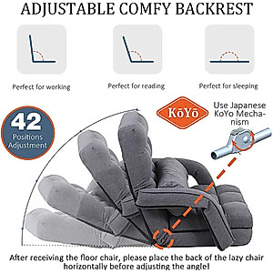 FLOGUOR Indoor Floor Gaming Chairs for Adults with Back Support,Chaise Lounge, 42-Position Folding Lazy Sofa with Pillow for Living Room, Bedroom, Balcony(Grey) 8803GR