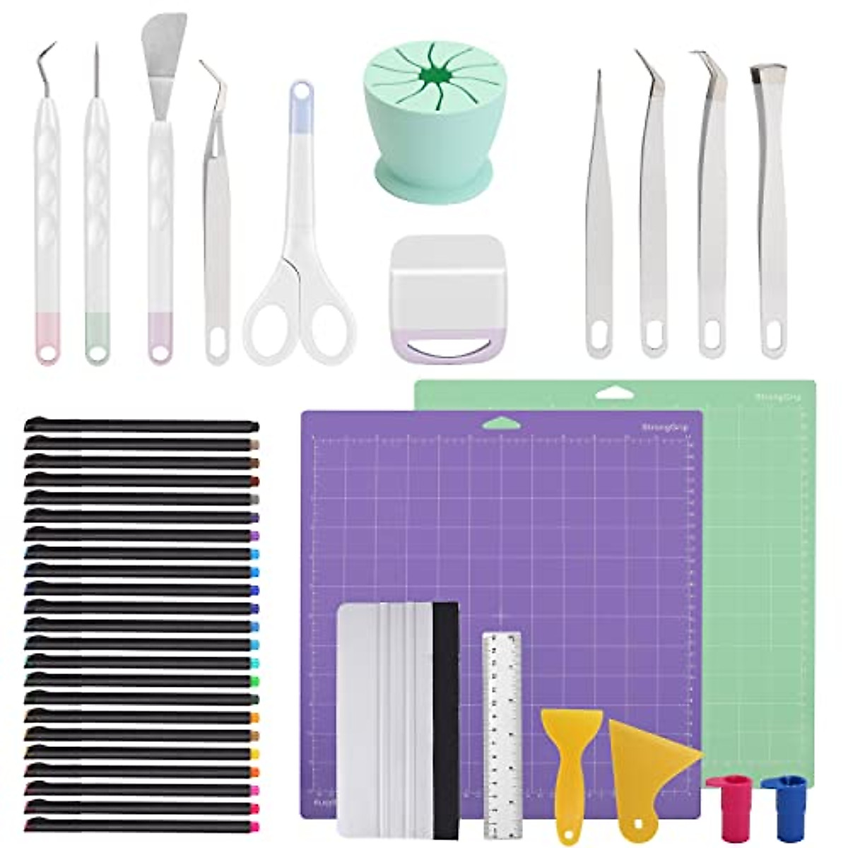 Accessories Bundle for Cricut Machine Maker, Compatible with Cricut Machine, Cricut Maker Weeding Tool, Colored Pencil, Cutting Mat, Scraper, Ruler, Adapter Suitable for Beginners Artisans 44 PCS