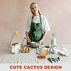 Cactus Measuring Spoons Set in Pot, Cute Ceramic Measuring Spoons and Cups, Baking Cacti Spoon with Holder for Milk Powder Sugar Salt Wet Dry Ingredients, Kitchen Home Small Decorations Ornaments