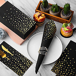 durony 120 Pack Gold Foil Guest Napkins Polka Dot Disposable Hand Towels Linen-Feel Guest Napkins 12 x 17 Inch Cocktail Dinner Paper Napkins Decorative Bathroom Napkins for Parties, Wedding