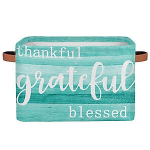 AUUXVA Teal Turquoise Green Wood Storage Bins Baskets Fabric Laundry Baskets, Storage Cube Boxes Organizer Bag Bin for Toy Organizing Book Storage Shelves Nursery Closet