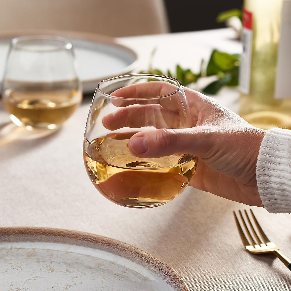 GLING [15 oz Stemless Wine Glasses Set of 4, Wine Glass Cups for Red or White Wine - These Crystal Tumblers are Great for Wedding, Birthdays, and All Occasions