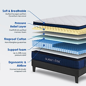 QUEEN ROSE Twin Size 12inch Mattress Bed in a Box, Pillow Top Gel Memory Foam Mattress for Kids, Hybrid Mattress with Individually Wrapped Pocket Coils Innerspring