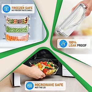 NutriChef 10-Piece Glass Food Containers - Stackable Superior Glass Meal-prep Storage Containers, Newly Innovated Leakproof Locking Lids w/Air Hole, Freezer-to-Oven-Safe (Gray)