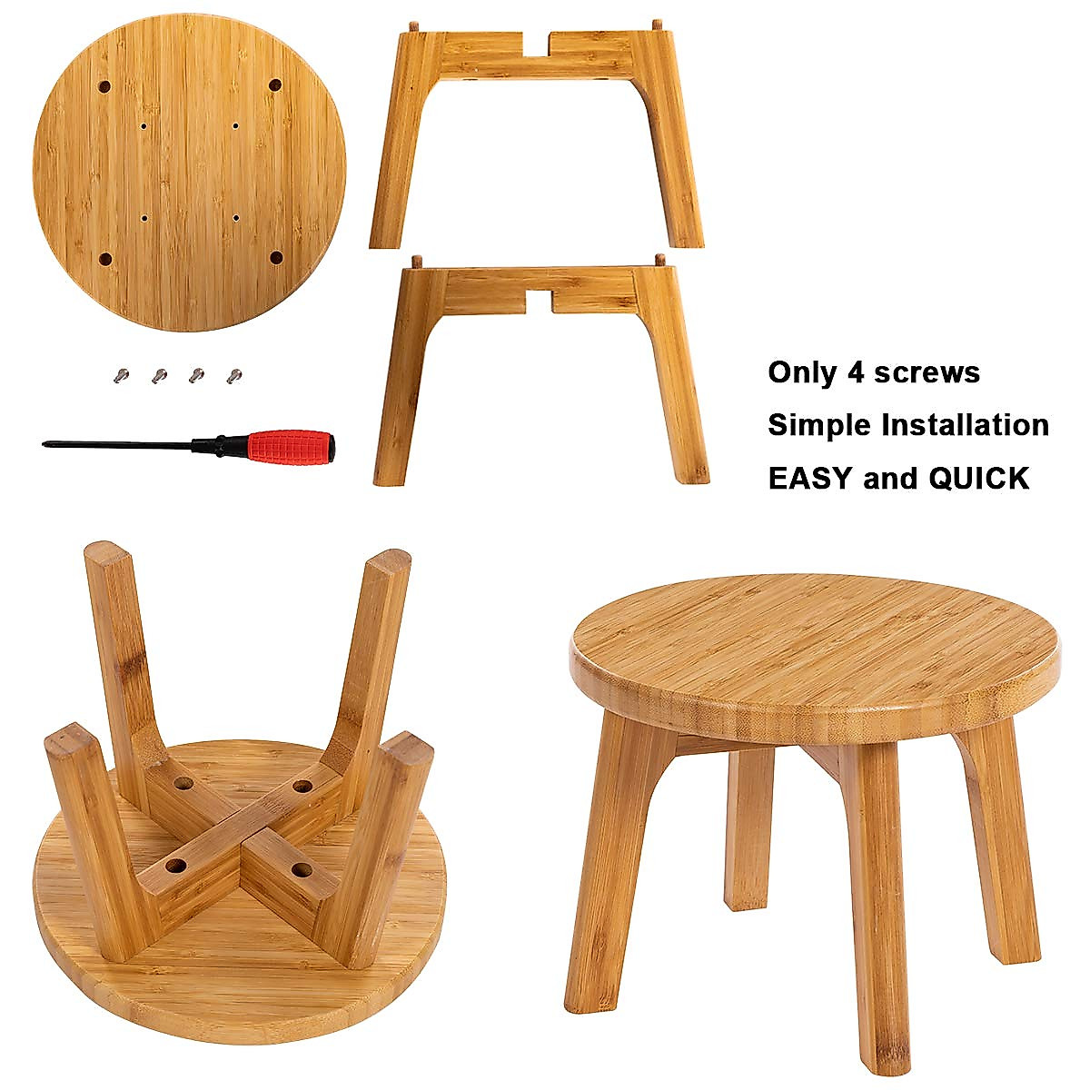 GOBAM Bamboo Step Stool, 11.8 inches - Sturdy Foot Stool for Adults, Kids Stool, Portable Wooden Stool for Kitchen, Bathroom, Bedroom, or Toy Room - 300 lbs Capacity