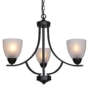 VINLUZ 3 Light Shaded Contemporary Chandeliers with Alabaster Glass Black Rustic Light Fixtures Ceiling Hanging Mid Century Modern Pendant Lighting for Bed Room Dining Room Foyer Living Room