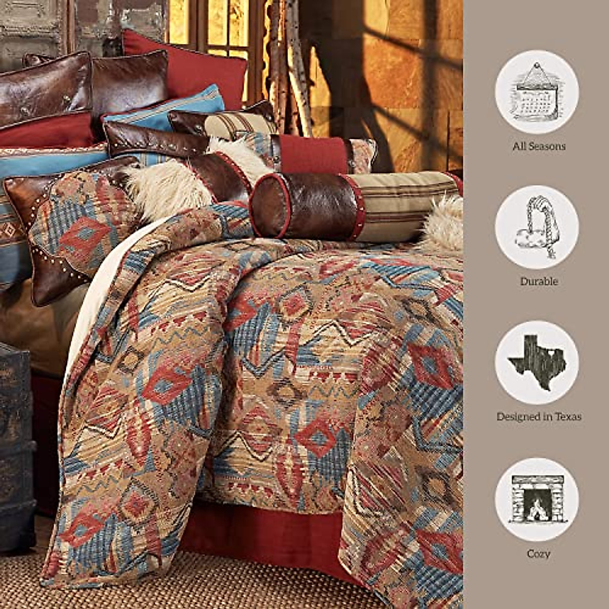 Paseo Road by HiEnd Accents | Ruidoso Western Bedding 4 Piece Super King Comforter Set, Aztec Southwestern Pattern, Rustic Cabin Theme Bed Set, Warm Comforter Set with Bed Skirt and Pillow Shams
