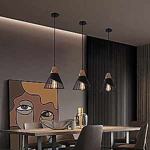 Mxsaoud Modern Black Pendant Light Over Kitchen Island, Adjustable Wood Hanging Light Fixture,Industrial Pendant Lighting for Dining Room,Living Room,Bedroom,Hallway,kitchen,Bar