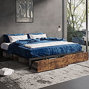 LIKIMIO Metal Platform King Bed Frame with 2 Storage Drawers & Heavy-Duty Dual Centre Support Rails/No Box Spring Needed/Easy Assembly/Large Under-Bed Storage Space/Weight Capacity 1000lbs