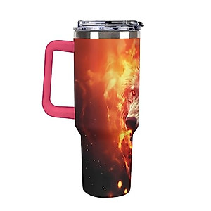 Fire Wolfs 40 Oz Car Cup Stainless Steel Travel Mug Leak-Proof Insulated Tumbler with Handle Light Rose Red-style