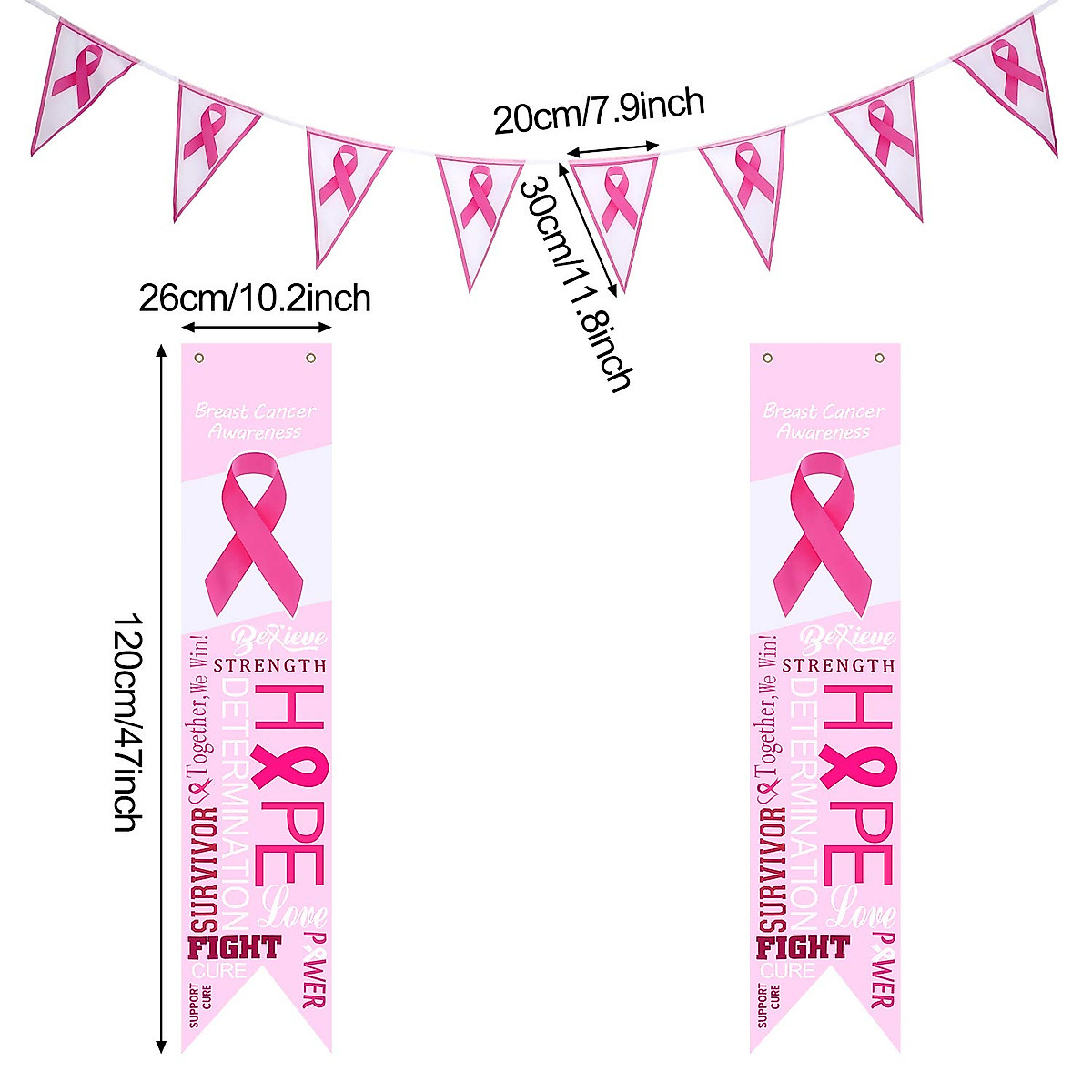 3 Pieces Breast Cancer Banner Breast Cancer Awareness Decorations includes Pink Pennant Banner, 2 Pieces Breast Cancer Awareness Pink Ribbon Banner for Party Event Decoration Supplies