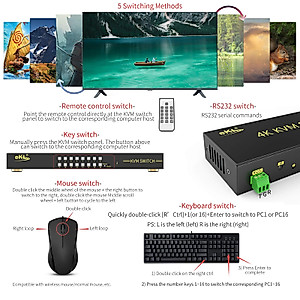 eKL KVM Switch, 16 Port v2.0 HDMI KVM Switch Supports Hotkeys Swapping 4K@60Hz 4:4:4 1080p 3D, 16 in 1/2 Out 16 PCs Sharing with One Set of Keyboard and Mouse