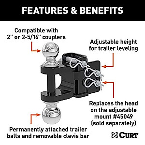 CURT 45008 Replacement Head for Adjustable Trailer Hitch Ball Mount #45049