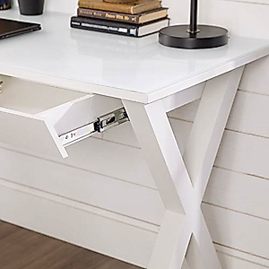 Walker Edison Lawrence Urban Industrial X Leg Glass Top Computer Desk, 48 Inch, White