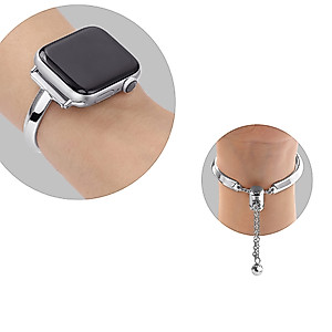 PlusRoc Stainless Steel Band Compatible with Apple Watch Band 38mm 40mm 41mm 42mm(Series 10) iWatch SE Series 10 9 8 7 6 5 4 3 2 1, Slim Versatile Bangle Bracelet for Women, Silver