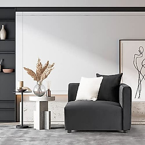 Acanva Convertible L-Shaped Modular Sectional Sofa with Reversible Chaise, Soft Velvet Fabric Padded Upholstered Couch for Living Room Apartment, 1-Seater Right Arm, Black