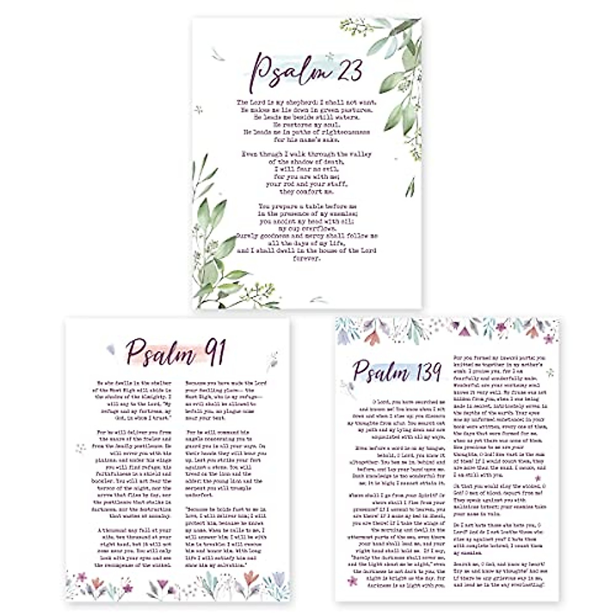 Psalm 23, Psalm 91, Psalm139 Wall Art Prints - Set of 3 Posters - ESV Bible Page Verse Wall Decor - 8x10 - Unframed