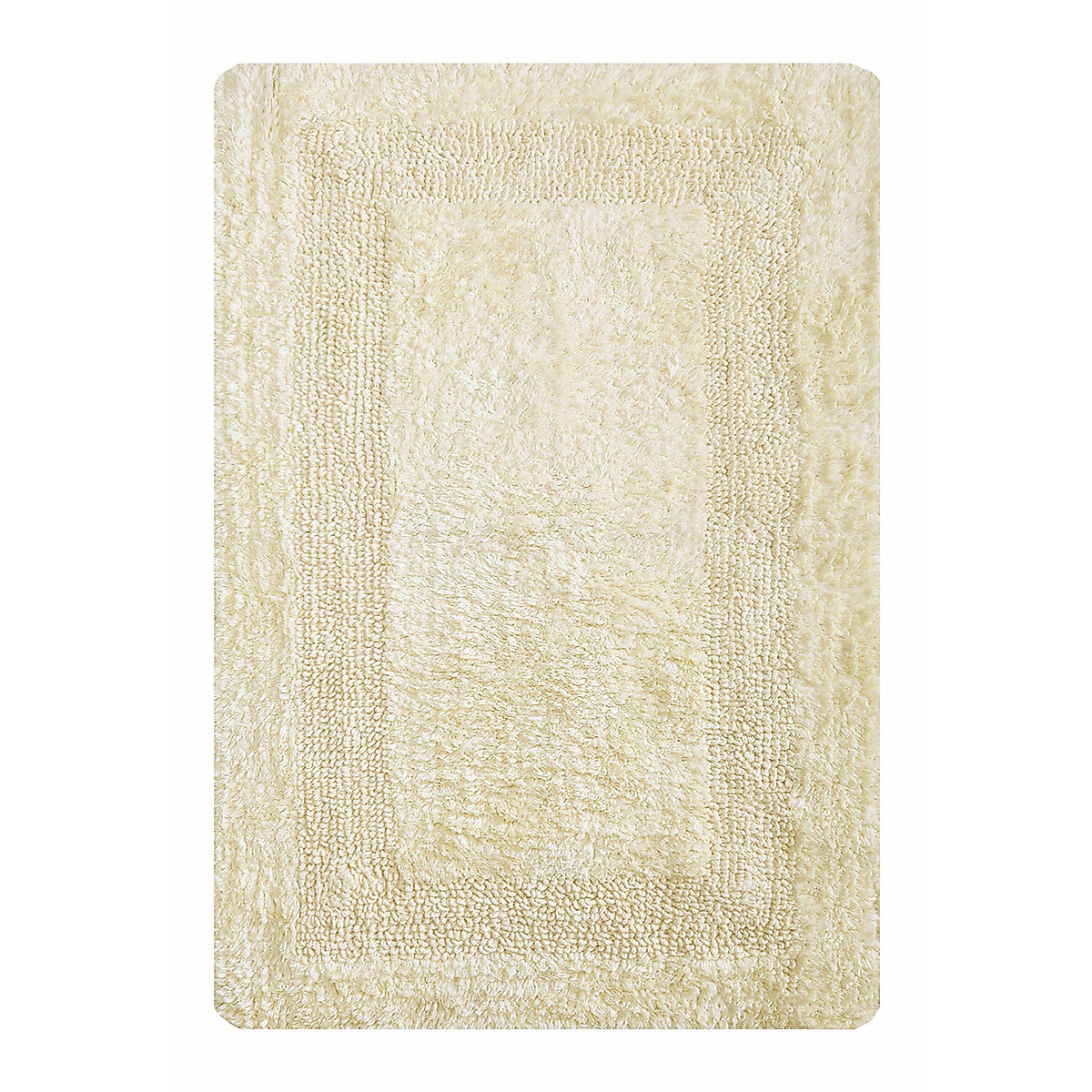 Cotton Bath Mat Rug 2 Piece Set - Light Yellow, Reversible Bathroom Rugs Soft & Absorbent Quick Dry Mats, Washable Plush Hotel Quality Tufted Mats for Shower, Bath Tub, Toilet - 21x34 & 17x24 Inches