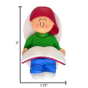 Personalized Toddler Christmas Ornament 2024 - Happy Baby Boy in Red Cap Book Potty Training Toilet for Boys Home Decor and Hanging Decorations for Grandchild Kids Brother - Free Customization