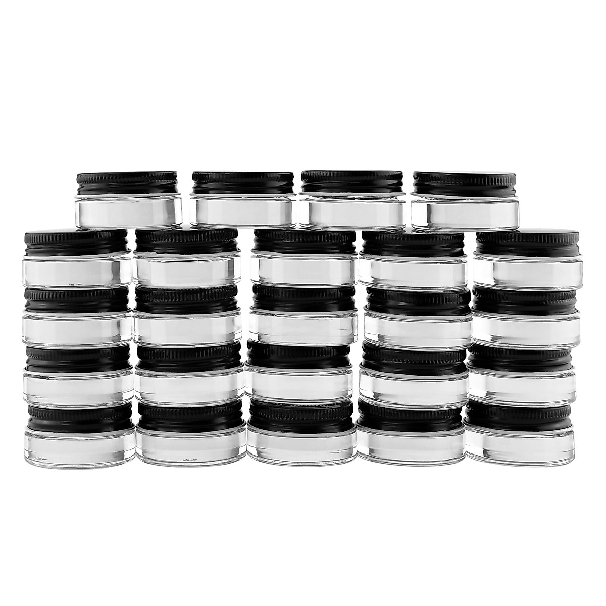 Cornucopia Brands 7-Milliliter Glass Lip Balm Jars (24-Pack).25-Ounce Thick-Walled Containers (7ml Clear with Black Metal Lids)