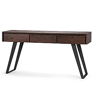 SIMPLIHOME Lowry SOLID ACACIA WOOD and Metal 60 Inch Wide Modern Industrial Console Sofa Table in Distressed Charcoal Brown, For the Living Room, Entryway and Bedroom