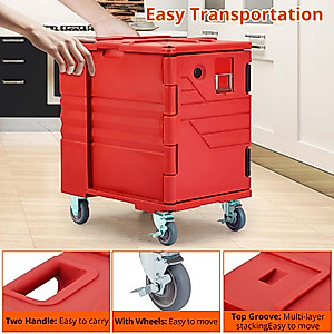 Portable Food Warmer 82Qt-Hot Box, Lldpe Food Box Carrier Double, End Loader Wheels, Easy Transport, Good Insulation, Strong Sealing, Durable, Ideal for Family Gathering, Canteen, Restaurant, Red