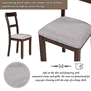 RUNWON 5-Piece Rustic Farmhouse Wood Kitchen Dining Table Set for 4 with Upholstered Chairs, Espresso+Gray