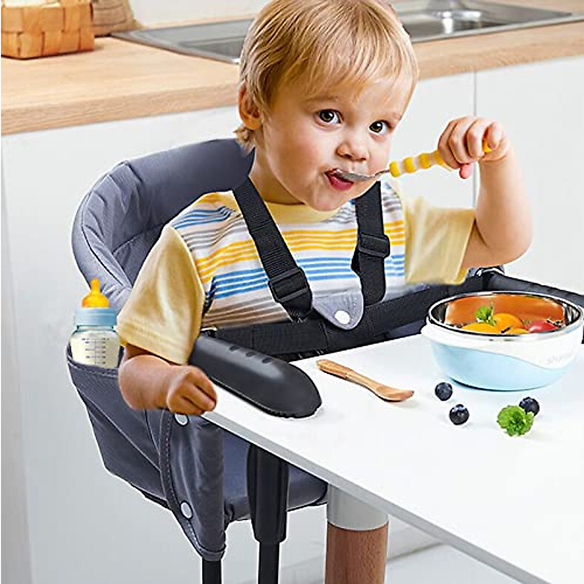 GINSER Hook On Chair, Clip On High Chair for Babies and Toddlers, Washable Fast Table Chair for Home and Travel, Gray