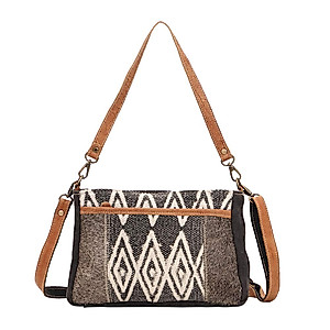 Myra Bag Tedious Upcycled Canvas & Cowhide Small Crossbody Bag S-1447 Gray