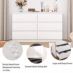 Spaco White Dresser for Bedroom,6 Drawer Dresser,Chest of Drawers & Dresser,Wood Dresser,Dresser Bedroom Furniture,Wide TV Stand Dresser for Nursery,Kid's Room