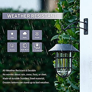 Icerona Solar Lantern Hanging Solar Lights, Metal Waterproof Solar Lights Outdoor with Hooks, 2 Pack Garden Lights Outdoor Decorative for Patio Porch Yard Fence