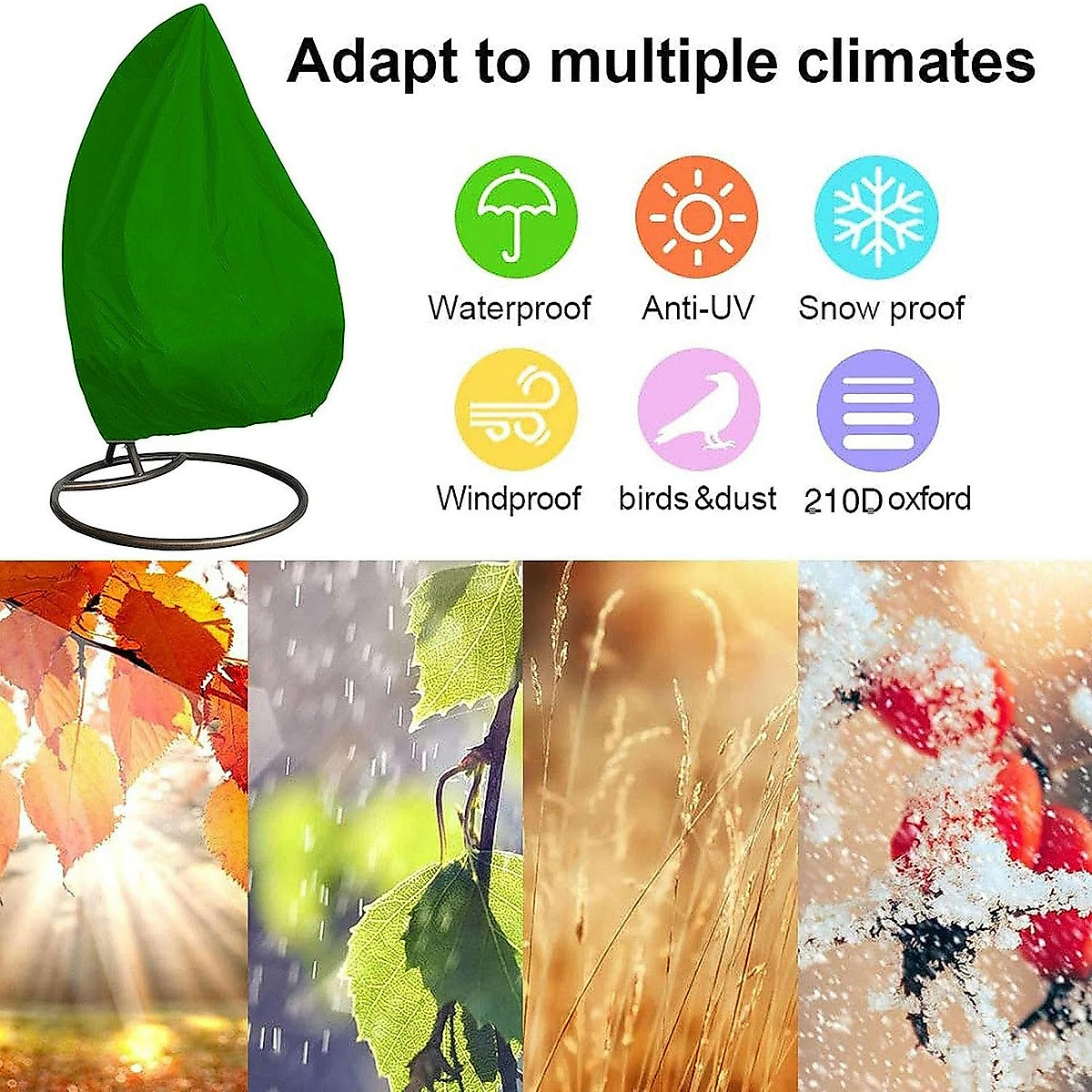 FLTRGO Patio Hanging Egg Chair Cover with Drawstring, Garden Swing Chair Covers 210D Oxford Waterproof Windproof Anti-UV Outdoor Furniture Protector