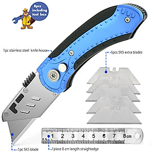 Folding-Utility-Knife Work-Knife Retractable-Folding-Box-Cutter Construction-Knife-Box-Opener - Razor-Knife with 5 Extra Blades for Cartons Cardboard and Boxes