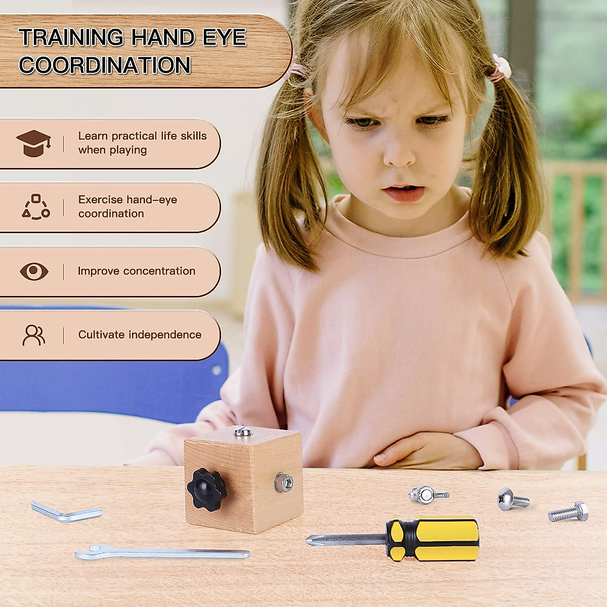 Fine Motor Skills Toys for 3 4 5 Year Old Montessori Screwdriver Board Set for Kids Preschool Learning Toys Wooden Tool Set for Toddlers 1-3 Occupational Therapy Toys Screw Driver Activities Tools