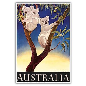 Australia - Koala Bears - Vintage Travel Poster by Eileen Mayo c.1956 - Master Art Print (Unframed) 13in x 19in