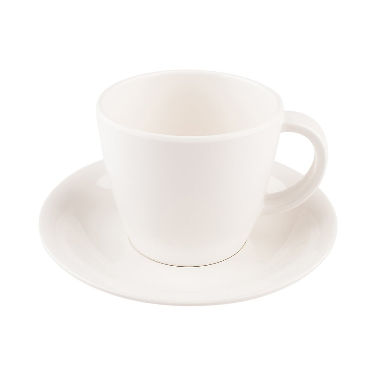 Restaurantware Voga 10 Ounce Tea Cups With Saucers 10 Premium Coffee Cups With Saucers - Top Rack Dishwashable Serve Lattes Mochas Or Teas White Melamine Cups With Saucers For Homes or Cafes