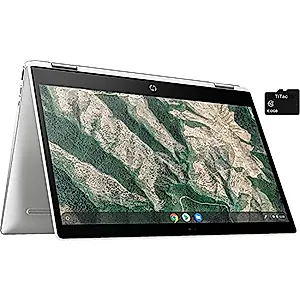 2021 HP X360 2 in 1 Laptop 14" Touch-Screen HD Chromebook, Intel Pentium Silver Quad-Core N5000, 4GB Memory, 64GB eMMC Storage, USB Type C, WiFi, Webcam, Chrome OS, Ceramic White + 32GB TiTac Card
