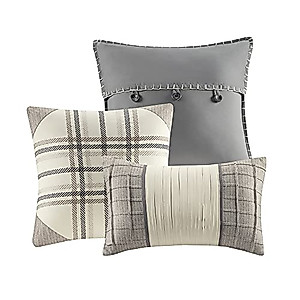 Madison Park Ridge Comforter Set-Cabin Lodge Plaid Herringbone Design All Season Down Alternative Cozy Bedding with Matching Bedskirt, Shams, Decorative Pillow, King(104"x92"), Neutral 7 Piece