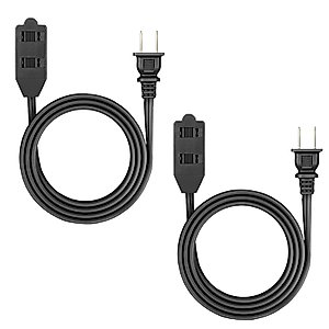 EP 3 Outlet Power Strip, 9 Ft Extension Cord, 2 Prong Plug, 16 AWG SPT-2 Durable Indoor Power Cable for Home, Office, Kitchen - UL Listed, Black, 2 Pack