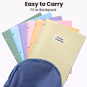 Sooez Plastic Pocket Folders with Reference Guide, 5 Pack Heavy Duty Folders with Pockets, 4 Pocket Folders with Pockets 3 Hole Punched, Stores Well in 3-Ring Binders, 5 Primary Colors