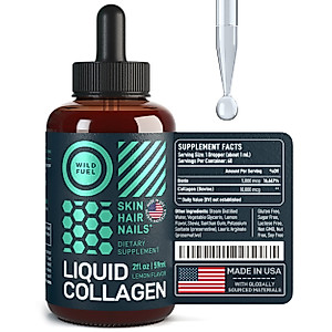 Liquid Collagen Peptides with Biotin Vitamins for Hair Skin and Nails - Biotin and Collagen Supplements - 10,000mcg Liquid Collagen for Women and Men 5,000mcg Biotin - Lemon Flavor, 2-Month - 2 oz