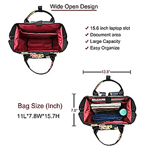 BRINCH Laptop Backpack 15.6 Inch Wide Open Computer Backpack Laptop Bag College Rucksack Water Resistant Business Travel Backpack Multipurpose Daypack with USB Charging Port for Women Girls, Flower