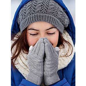 KUTTOR 3 Pairs Women's Winter Knit Plush Gloves Touch Screen Gloves Thermal Cable Knit Wool Fleece Lined Touchscreen Mittens