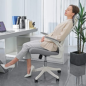 HOFFREE Ergonomic Office Chair High Back Executive Mesh Desk Chair with Adjustable Lumbar Support Headrest and Flip-up Armrest Swivel Task Chair for Home Office Chair Grey and White